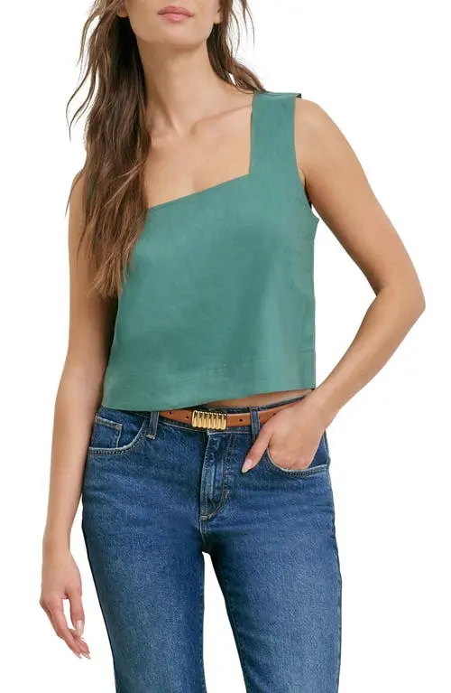 FAVORITE DAUGHTER The Abby Linen Blend Square Neck Crop Shell - Emerald