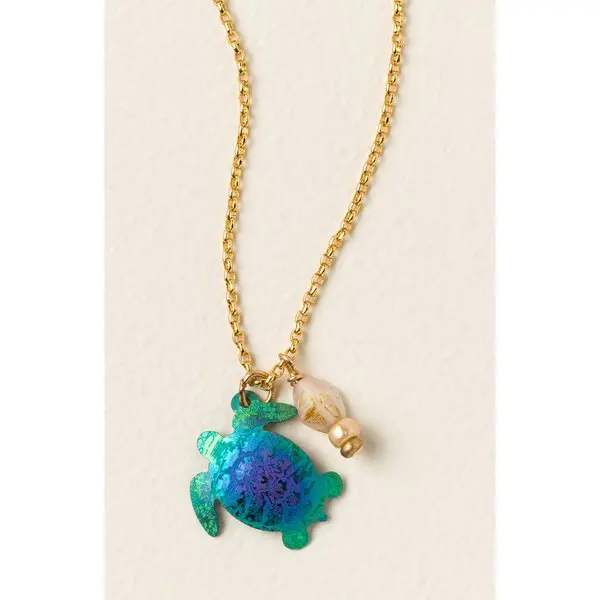 UNCOMMON GOODS Iridescent Sea Turtle Pendant Necklace With Gold-plated Chain - Multi