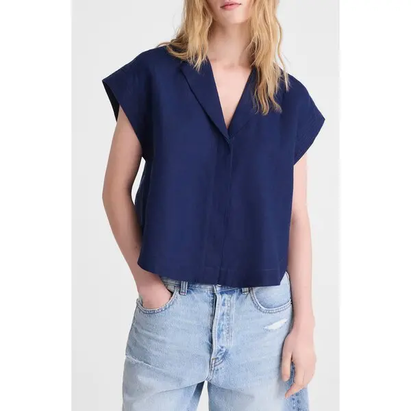 Madewell Notch Collar Linen Popover Shirt - Classic Indigo