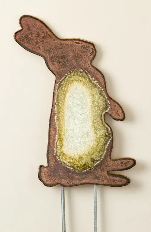 UNCOMMON GOODS Rabbit Family Ceramic Glazed Garden Stakesstanding Rabbit - Multi