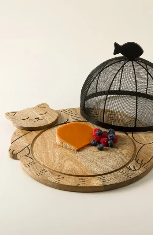 UNCOMMON GOODS Cozy Cat Serving Board & Cloche - Multi