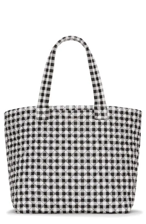 Mz Wallace Large Metro Deluxe Quilted Nylon Tote - Black/white Gingham