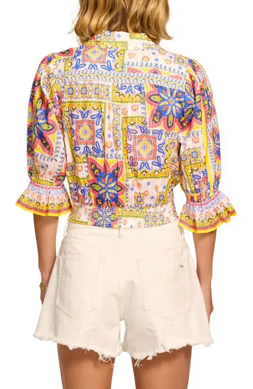 Ramy Brook Zola Tile Print Tie Front Shirt