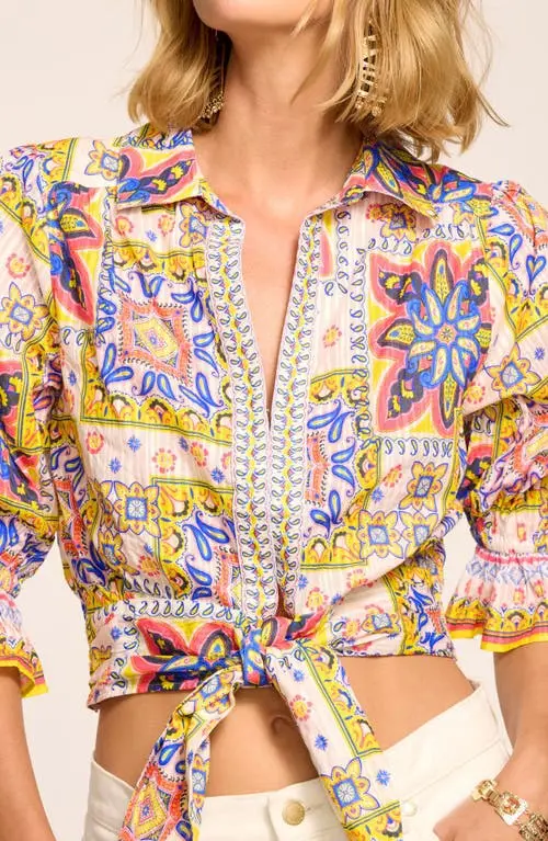 Ramy Brook Zola Tile Print Tie Front Shirt