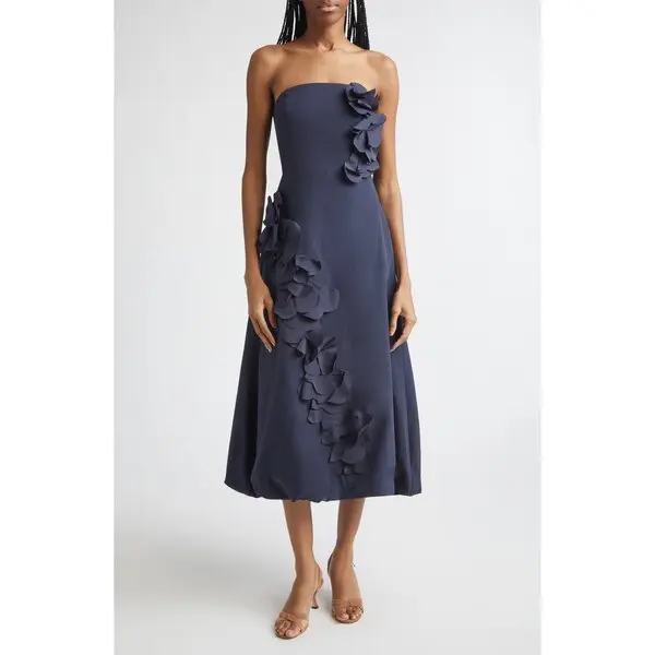 Ramy Brook Zaria Floral Appliqué Strapless Midi Dress