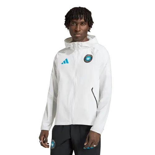 Adidas Charlotte Fc Tiro Travel Full-zip Hooded Windbreaker - White