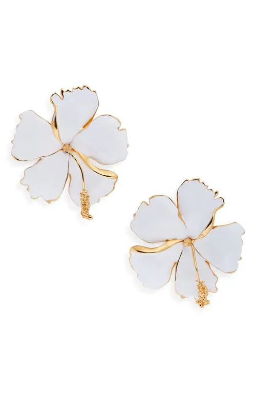 Oscar De La Renta Hibiscus Enamel Earrings - White