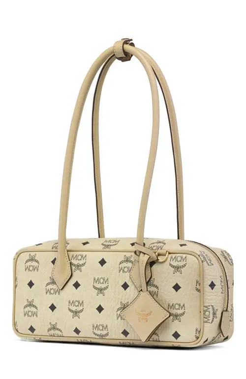 Mcm Small Aren East West Shoulder Bag In Visetos Monogram - Beige