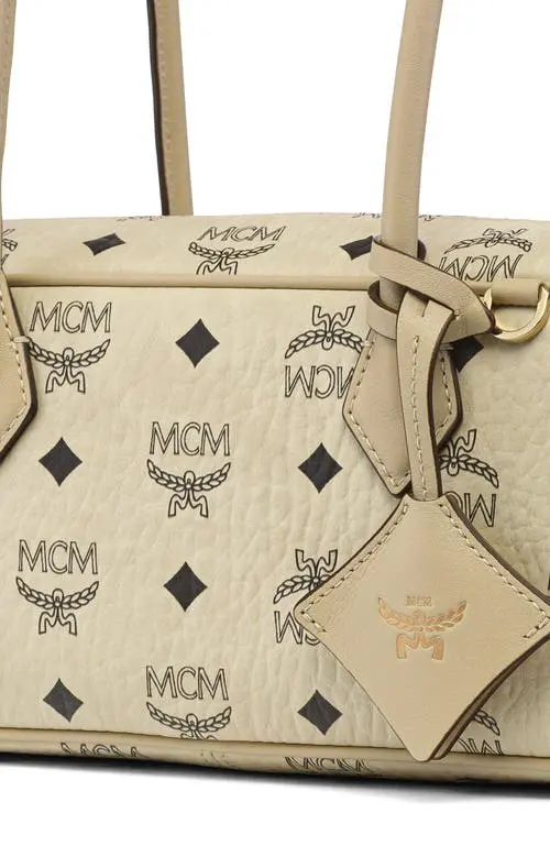 Mcm Small Aren East West Shoulder Bag In Visetos Monogram - Beige