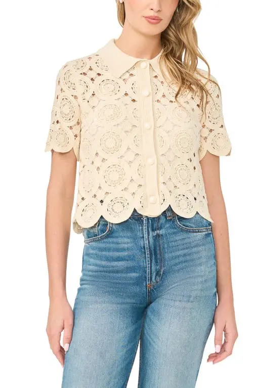 CECE DUPRAZ Crochet Collared Short Sleeve Cardigan