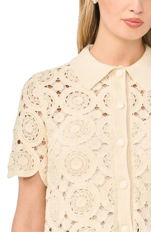 CECE DUPRAZ Crochet Collared Short Sleeve Cardigan