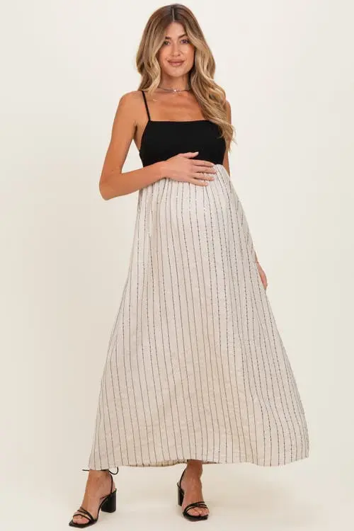 PINKBLUSH White Striped And Colorblock Maxi Dress - Black