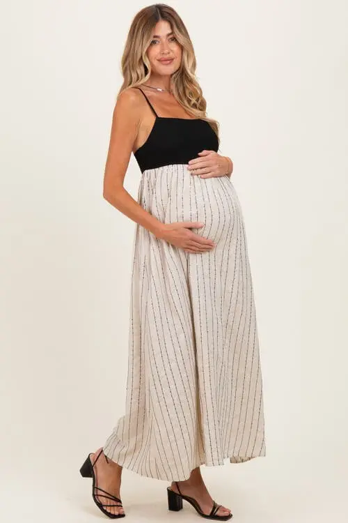 PINKBLUSH White Striped And Colorblock Maxi Dress