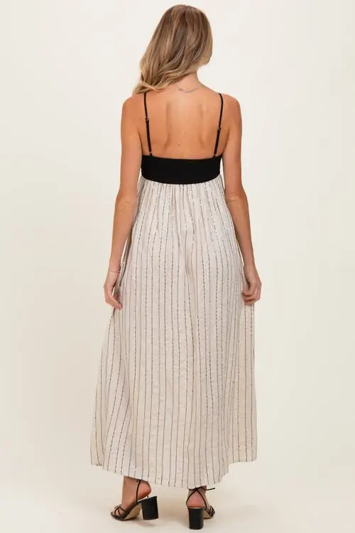 PINKBLUSH White Striped And Colorblock Maxi Dress