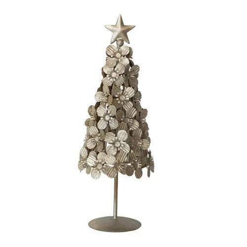 STORIED HOME Metal Flowers Christmas Tree With Star - Silver