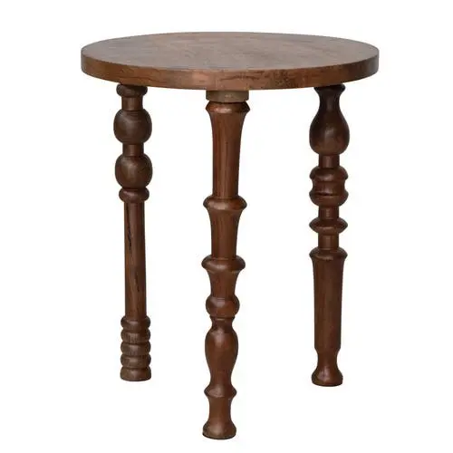 STORIED HOME Mango Wood Side Table With Turned Legs - Brown