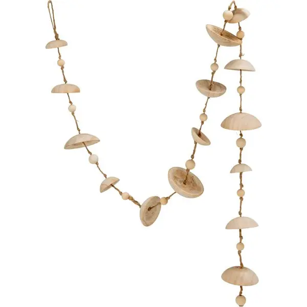 STORIED HOME Paulownia Wood Garland With Jute Cord - Natural