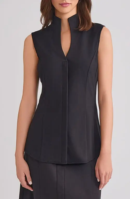 Misook High Neck Sleeveless Pima Cotton Blouse - Black