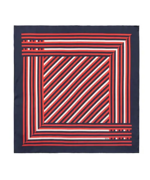 Echo Stripes Silk Scarf - Navy