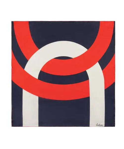 Echo Curves Silk Square Scarf - Navy