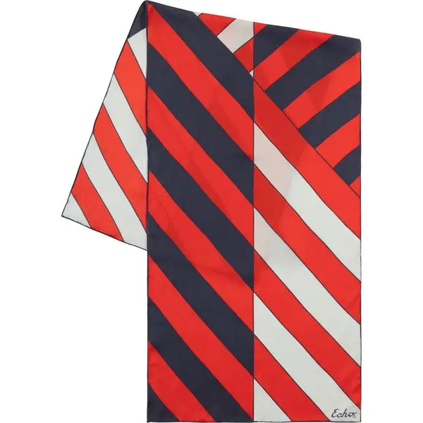 Echo Stripe Silk Oblong - Red/navy