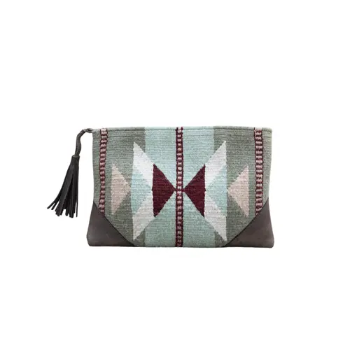 AMASOUK Luz De Prado Woven Wool Clutch With Leather Trim