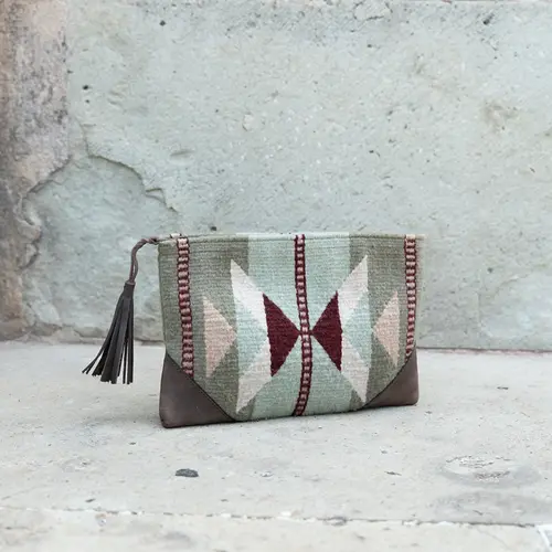 AMASOUK Luz De Prado Woven Wool Clutch With Leather Trim