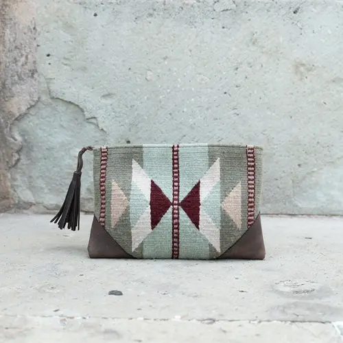 AMASOUK Luz De Prado Woven Wool Clutch With Leather Trim