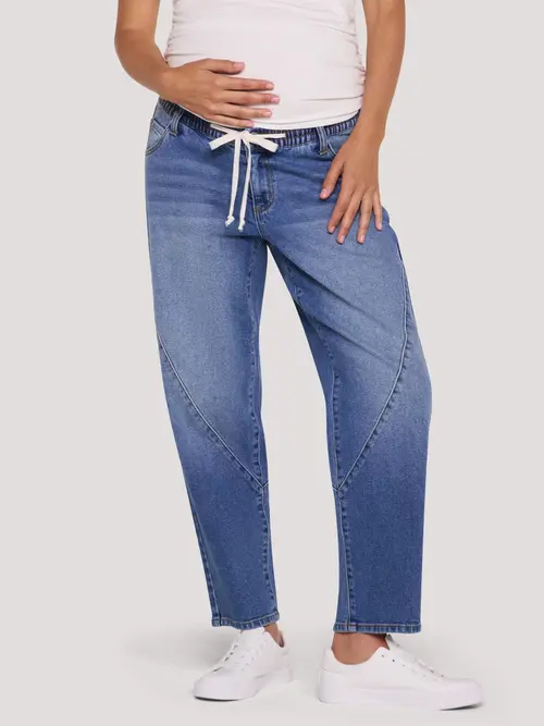 Motherhood Maternity Drawstring Pull-on Barrel Jean - Medium Wash