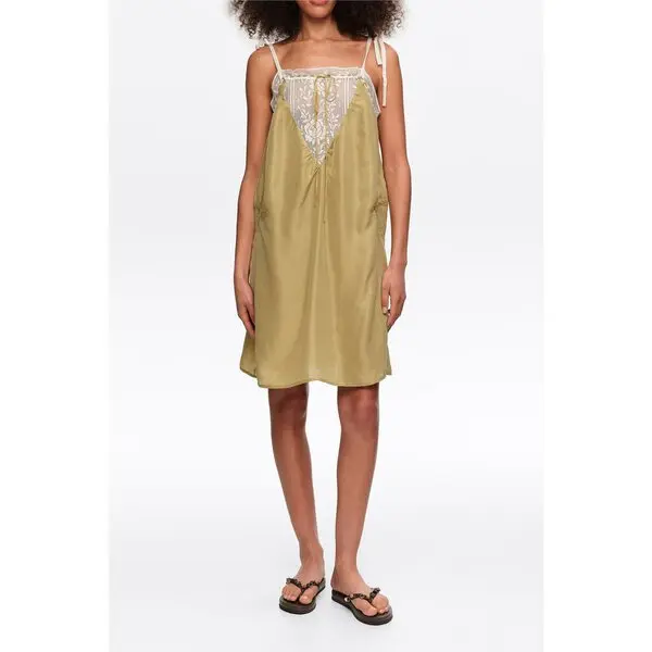 Bimba Y Lola Short Silk Blend Dress With Lace Detail - Green