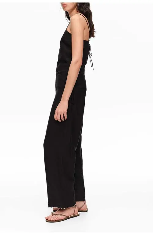 Bimba Y Lola Linen Blend Jumpsuit With Adjustable Waist And Embellishments