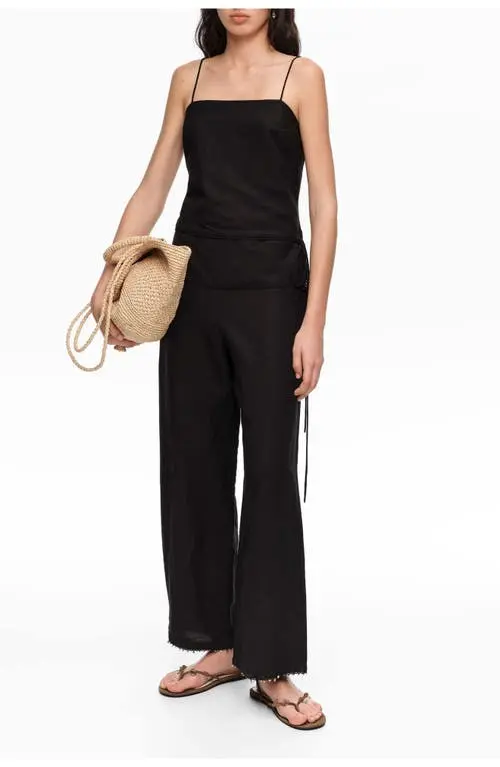 Bimba Y Lola Linen Blend Jumpsuit With Adjustable Waist And Embellishments