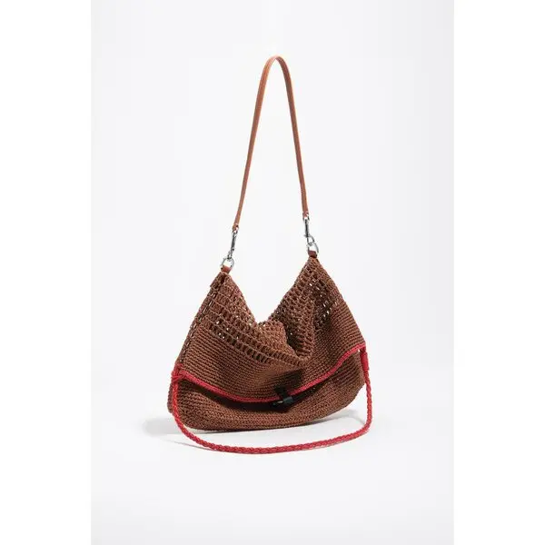 Bimba Y Lola Medium Crocheted Shoulder Bag With Leather Details - Oak