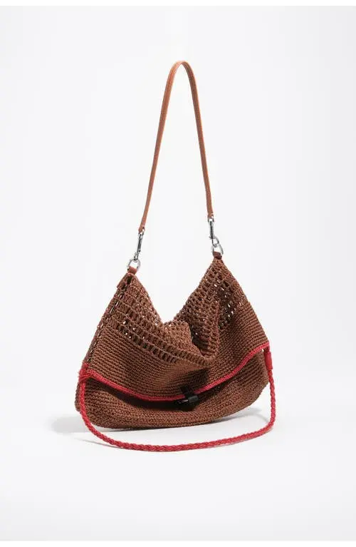 Bimba Y Lola Woven Shoulder Bag With Calfskin Leather Details - Oak