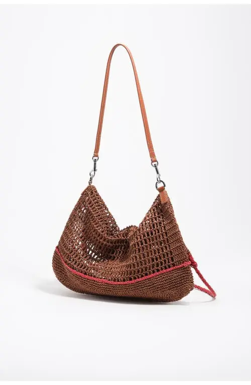 Bimba Y Lola Woven Shoulder Bag With Calfskin Leather Details - Oak