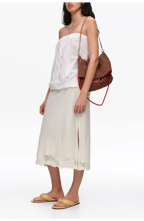 Bimba Y Lola Woven Shoulder Bag With Calfskin Leather Details - Oak