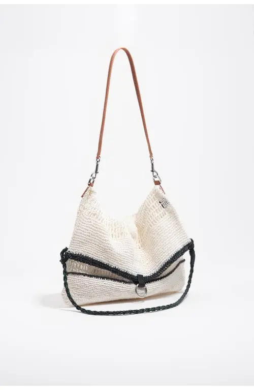 Bimba Y Lola Woven Shoulder Bag With Calfskin Leather Details - White