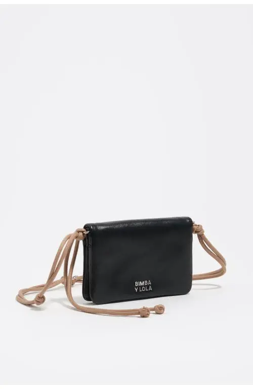 Bimba Y Lola Small Leather Flap Purse With Shoulder Strap - Black
