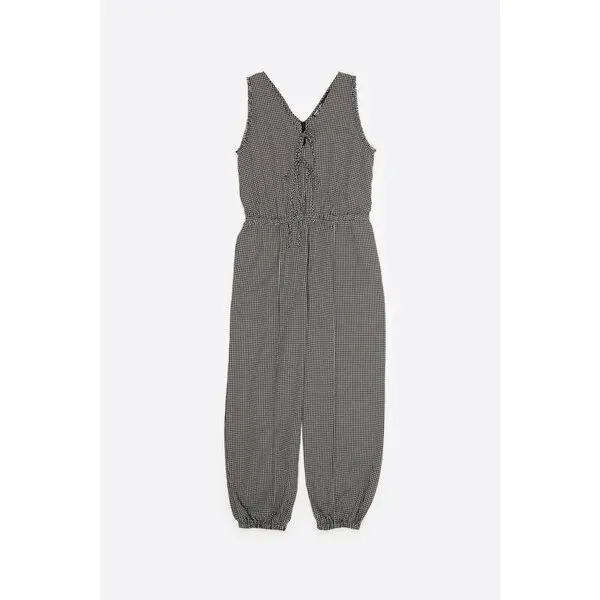 Bimba Y Lola Checked Baggy Jumpsuit With Bows And Frayed Details - Black