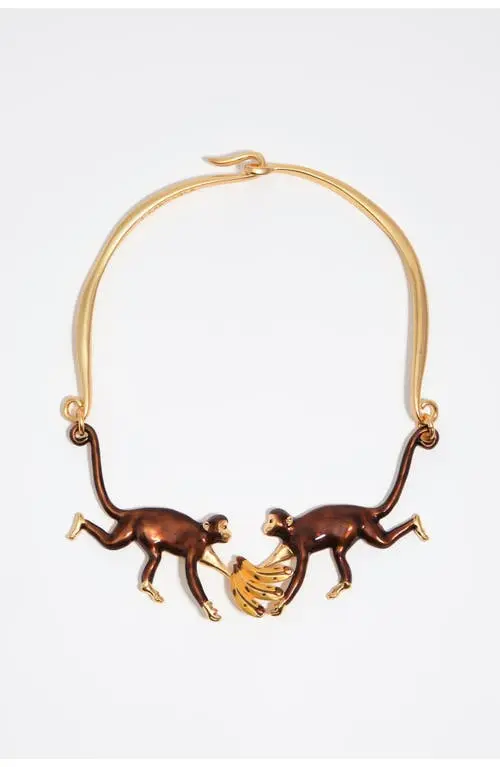 Bimba Y Lola Monkey And Banana Motif Necklace - Gold