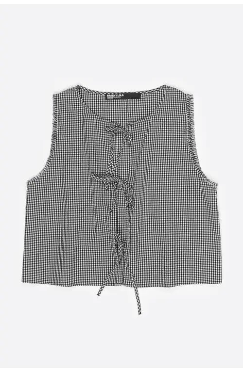 Bimba Y Lola Sleeveless Checked Top With Bow Detail