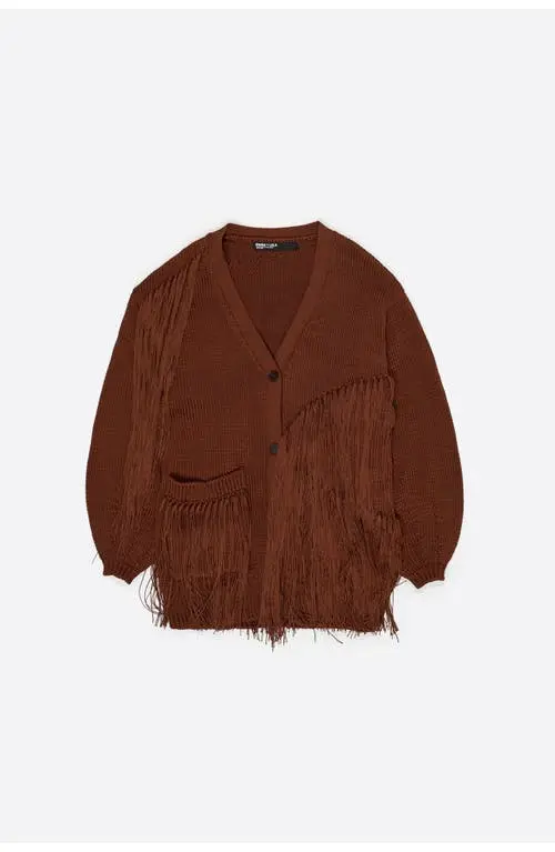 Bimba Y Lola Long Fringed Knit Cardigan