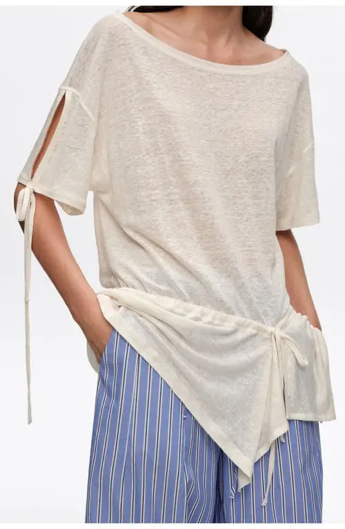 Bimba Y Lola Linen T-shirt With Adjustable Waist And Sleeve Detail