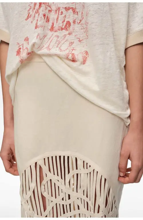 Bimba Y Lola Irregular Fringed Linen Blend Midi Skirt
