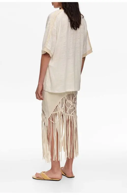 Bimba Y Lola Irregular Fringed Linen Blend Midi Skirt