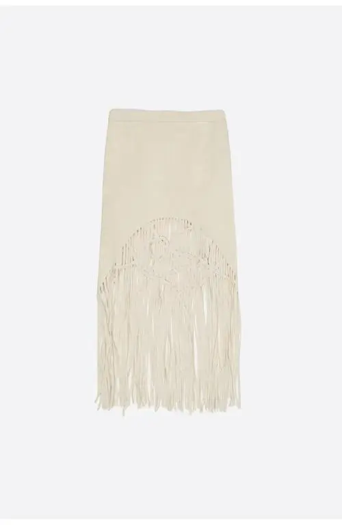 Bimba Y Lola Irregular Fringed Linen Blend Midi Skirt