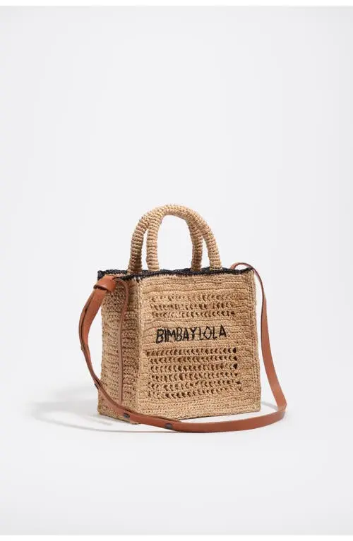 Bimba Y Lola Raffia Crossbody Bag With Leather Details