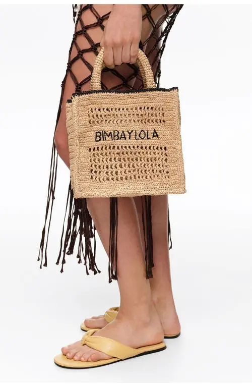 Bimba Y Lola Raffia Crossbody Bag With Leather Details