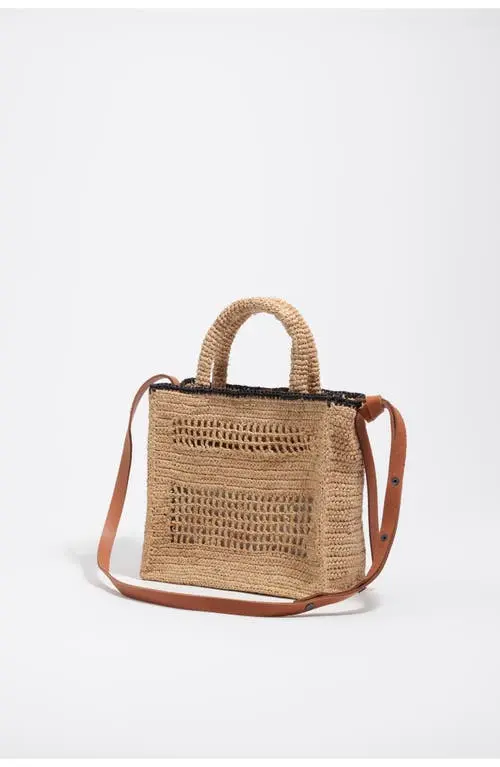 Bimba Y Lola Raffia Crossbody Bag With Leather Details