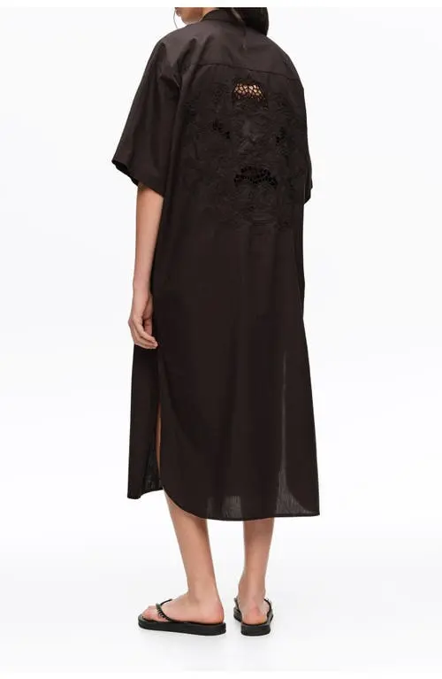 Bimba Y Lola Cotton Embroidered Midi Shirt Dress